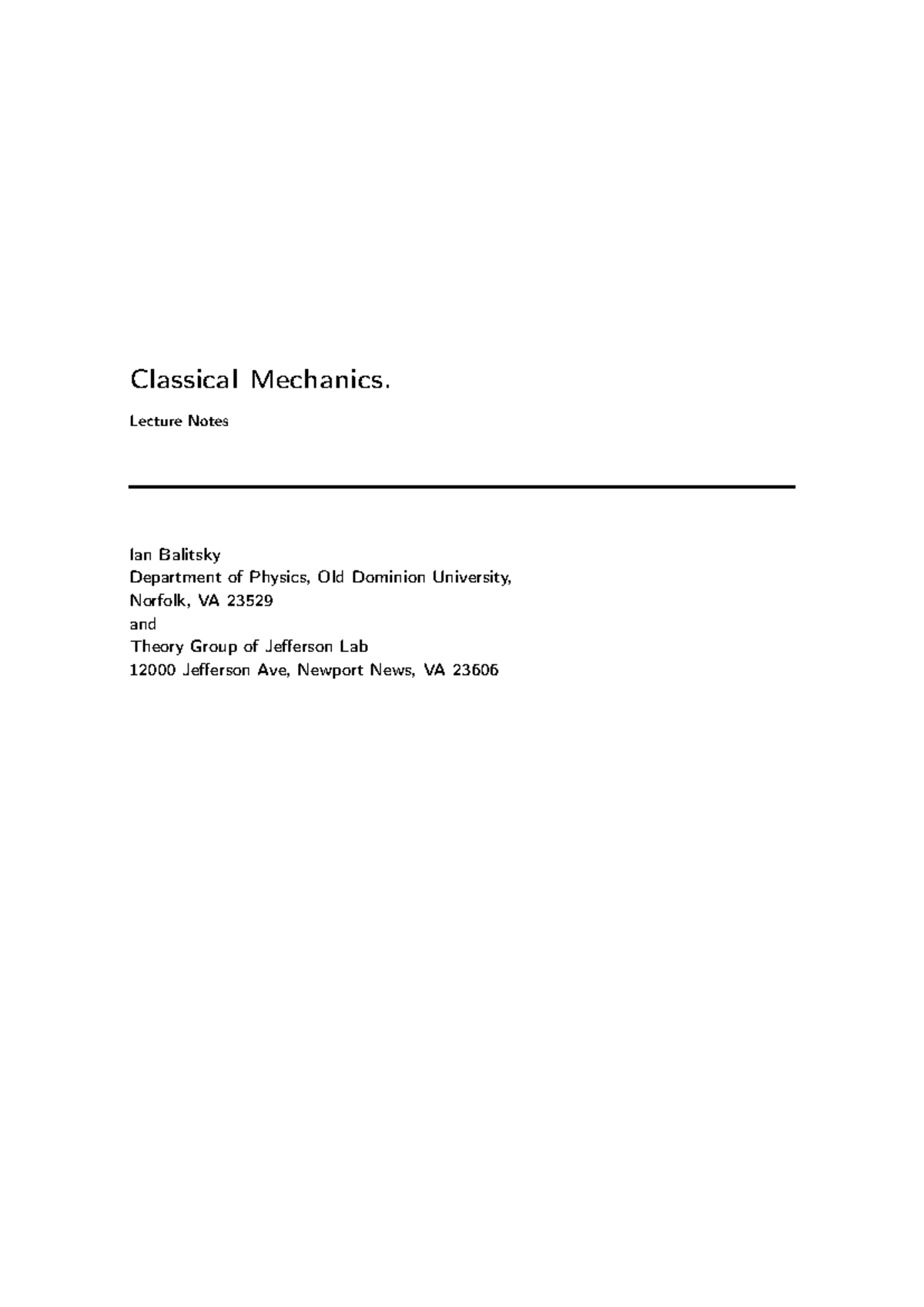 Classical mechanics - All Lectures - Classical Mechanics. Lecture Notes ...