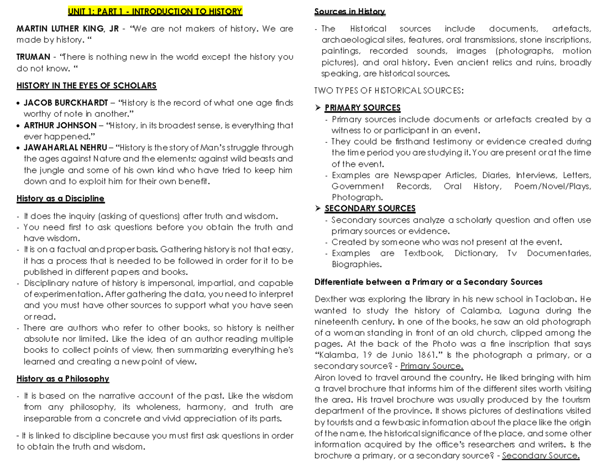 Essential Notes for Reading in Philippine History - UNIT 1: PART 1 ...