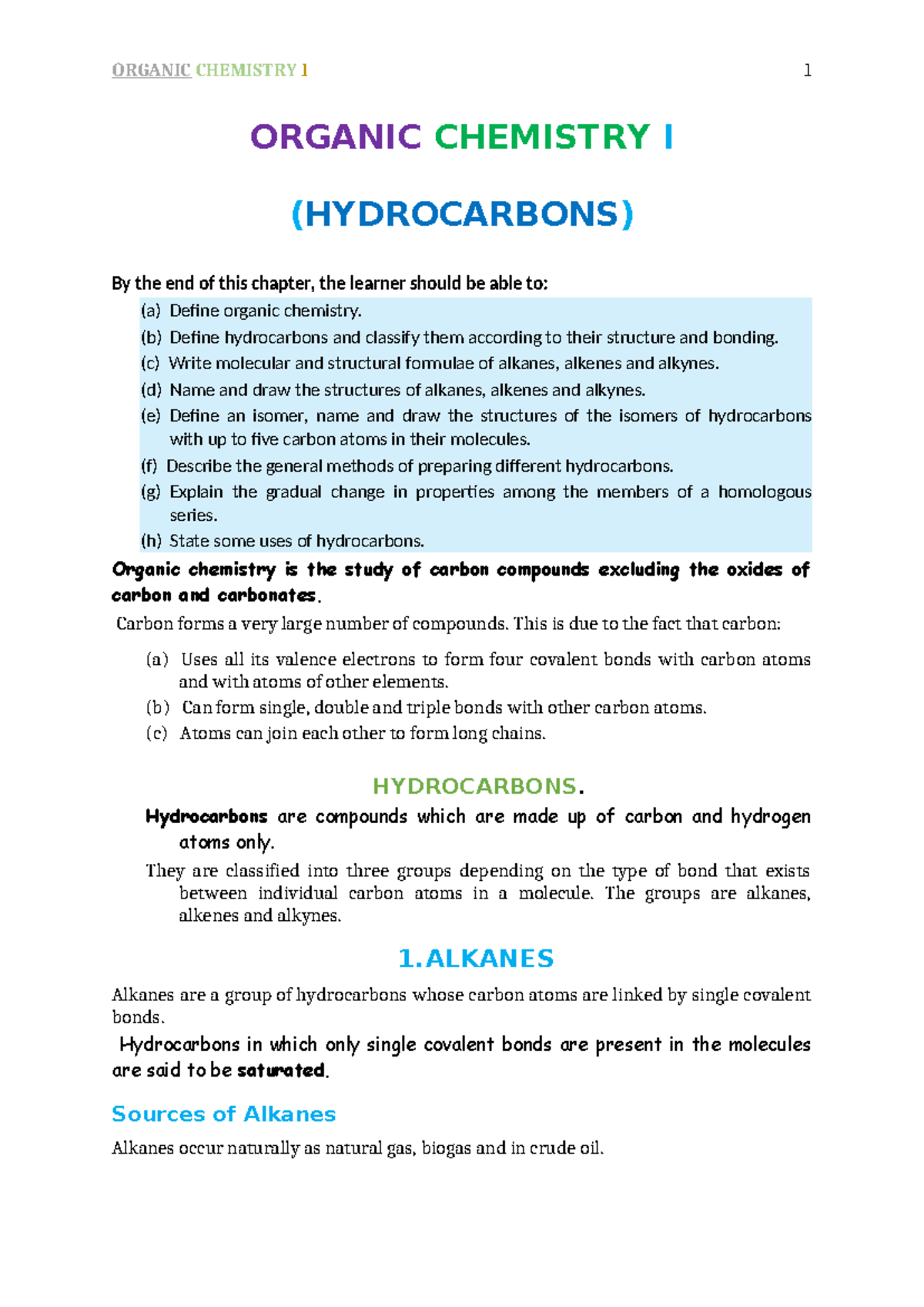3.3. Organic Chemistry I - ORGANIC CHEMISTRY I (HYDROCARBONS) By the ...