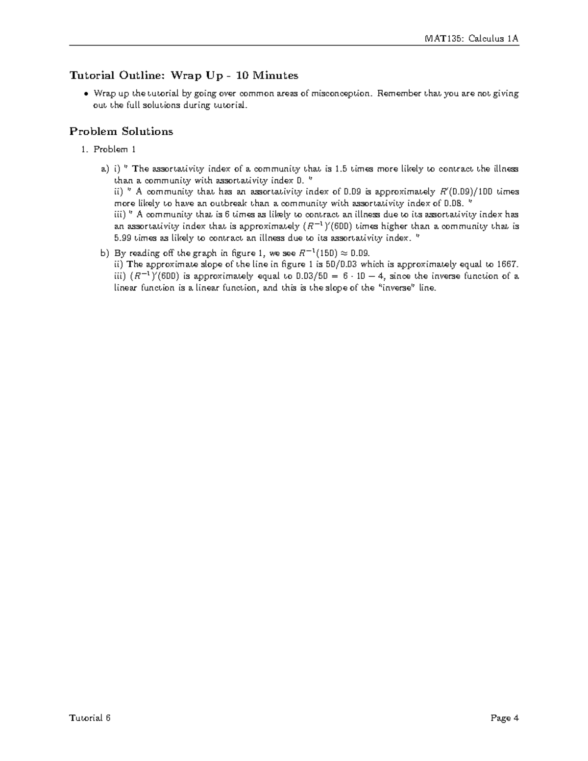 Solutions 6 - MAT135: Calculus 1A Tutorial Outline: Wrap Up - 10 ...