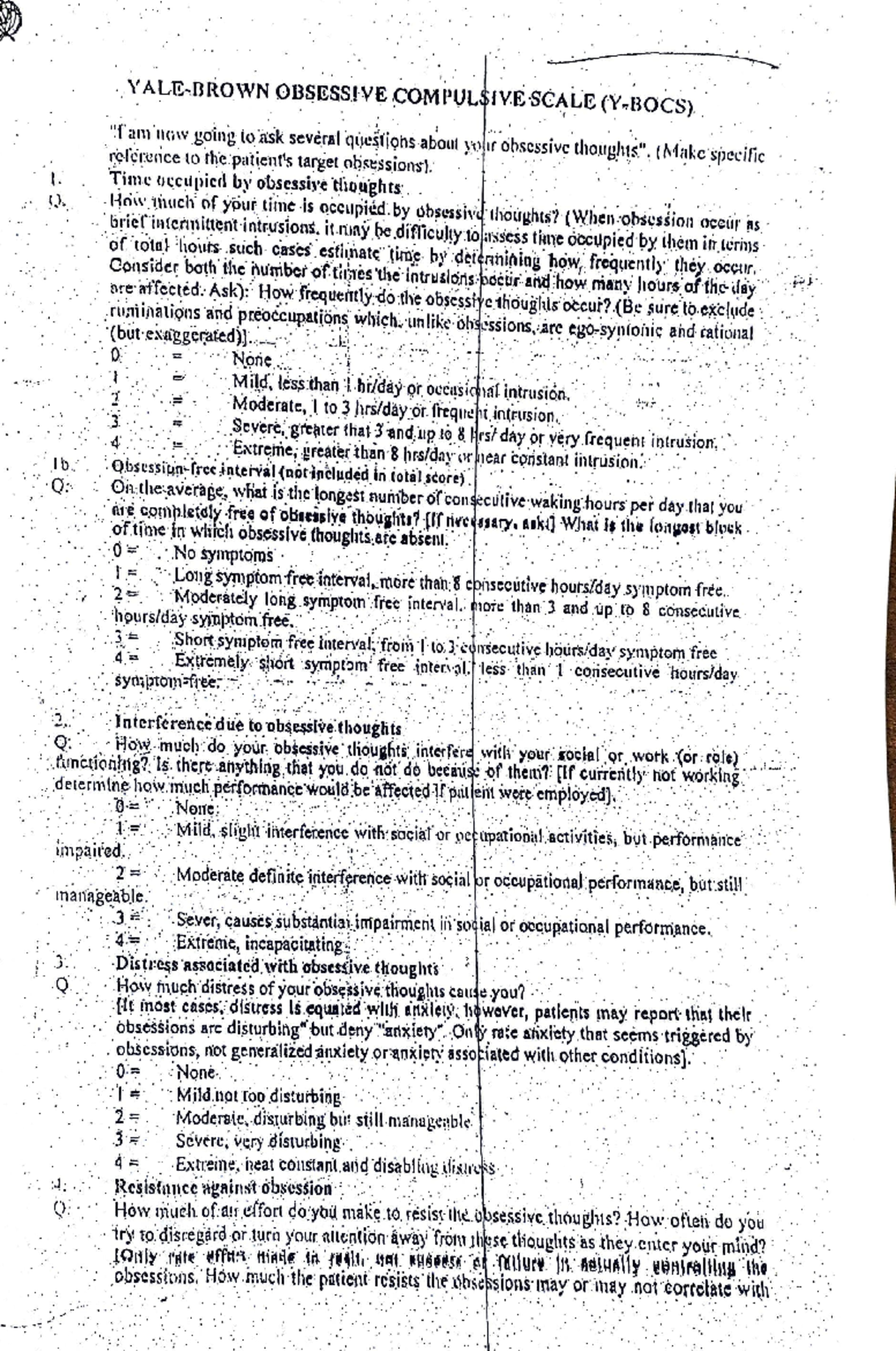 Y-BOCS - materials to read - YALE-BROWN OBSESSIVE COMPUL^IVE SCALE (Y ...