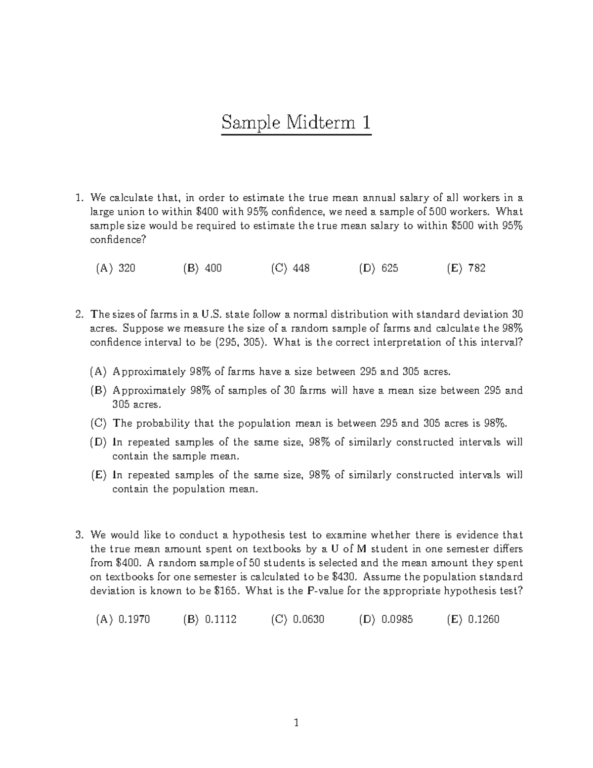 Sample Midterms 2000 - Sample Midterm 1 We calculate that, in order to ...