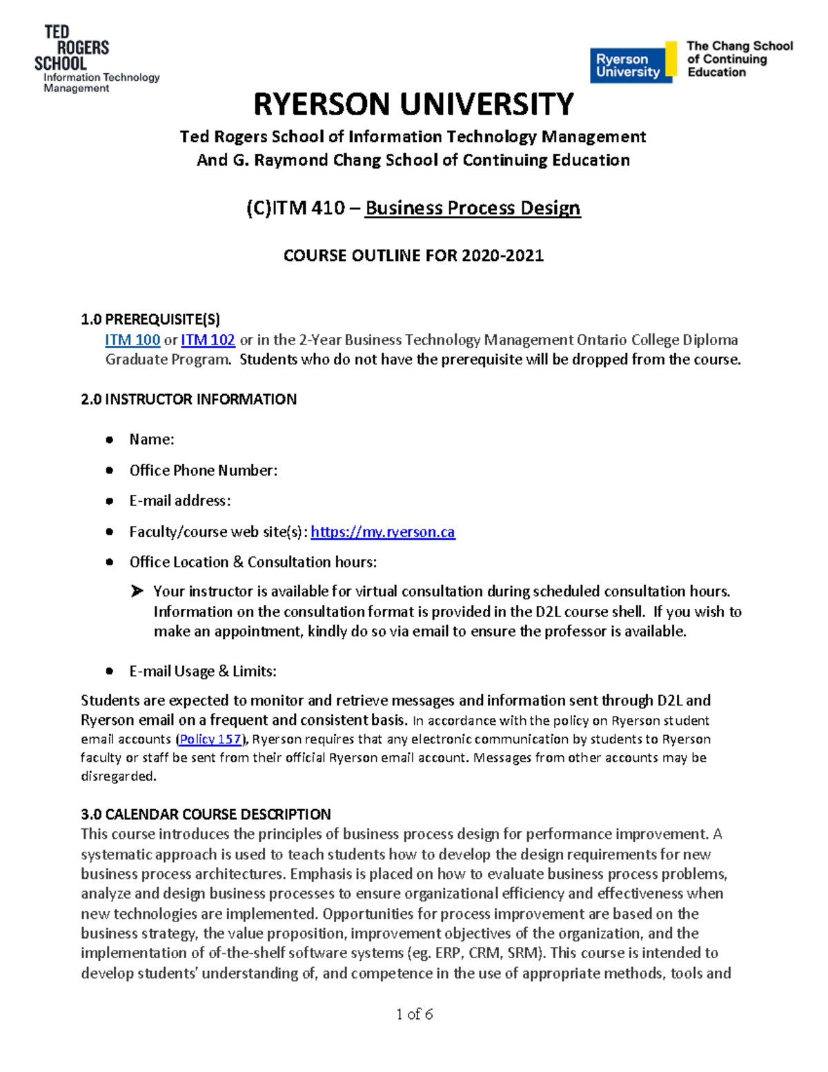 CITM 410 Course Outline 2021 - RYERSON UNIVERSITY Ted Rogers School of ...