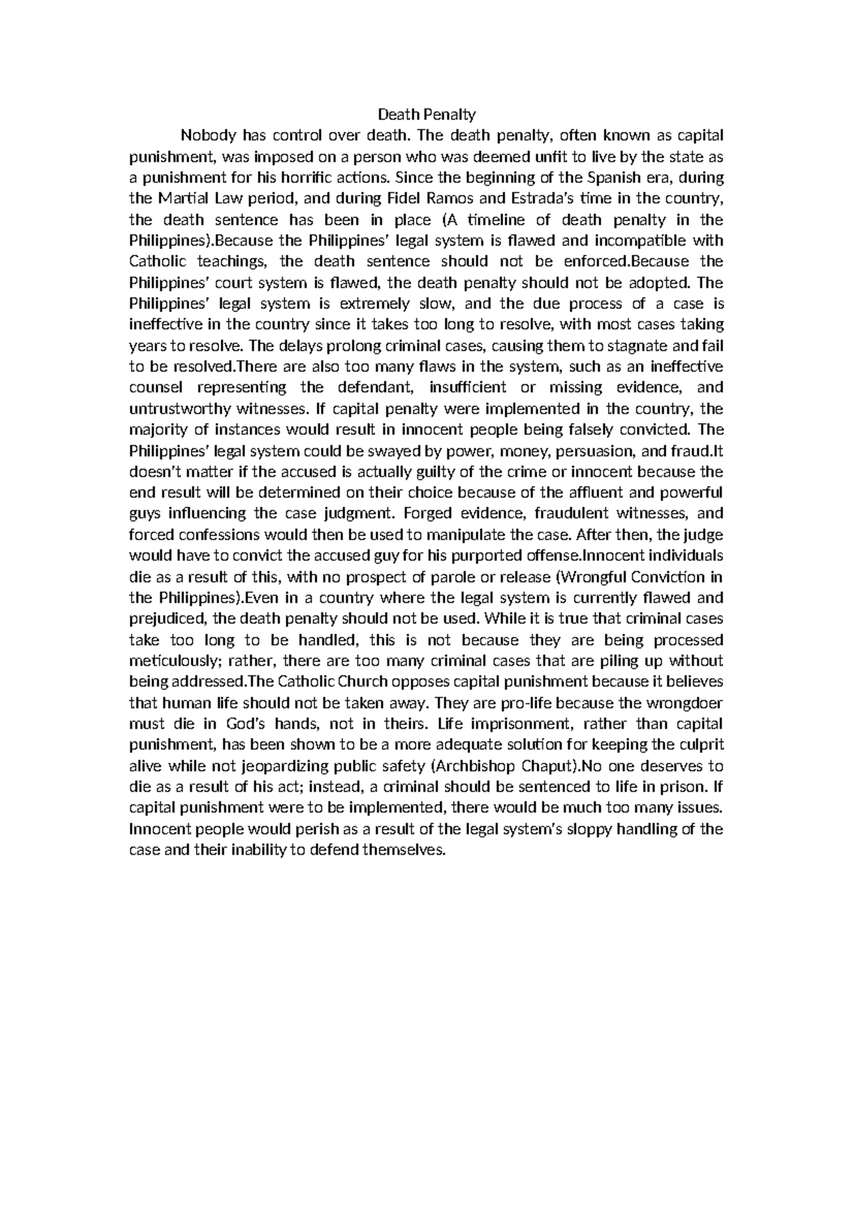Death Penalty - ESSAY - Death Penalty Nobody has control over death ...