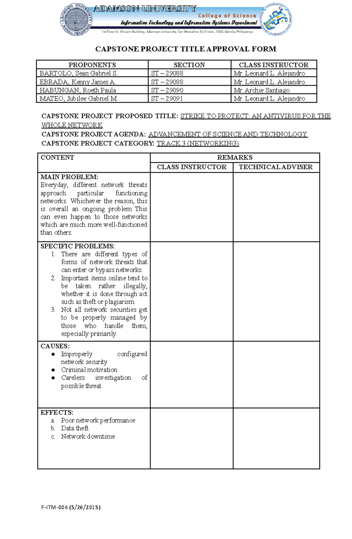 IT Capstone Project Title Approval FORM - Mateo - CAPSTONE PROJECT ...