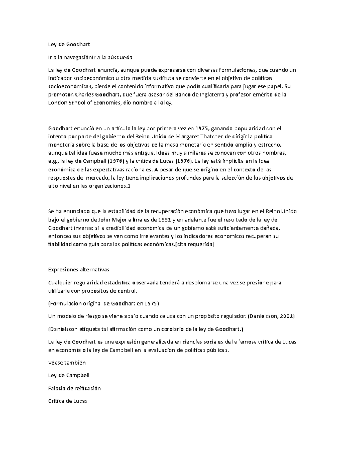 Goodhart - Su promotor, Charles Goodhart, que fuera asesor del Banco de ...