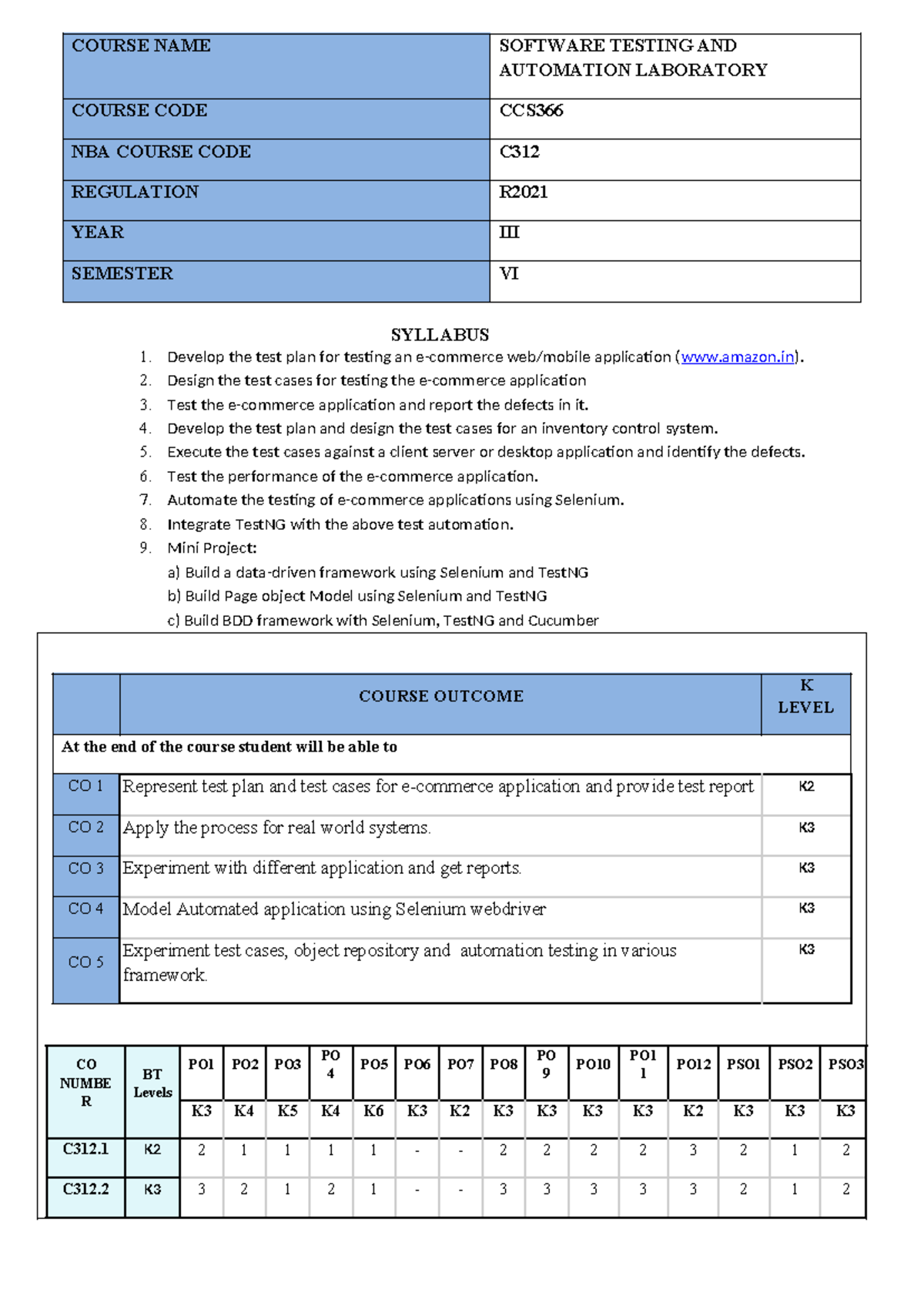 DATA Structures LAB - COURSE NAME SOFTWARE TESTING AND AUTOMATION ...