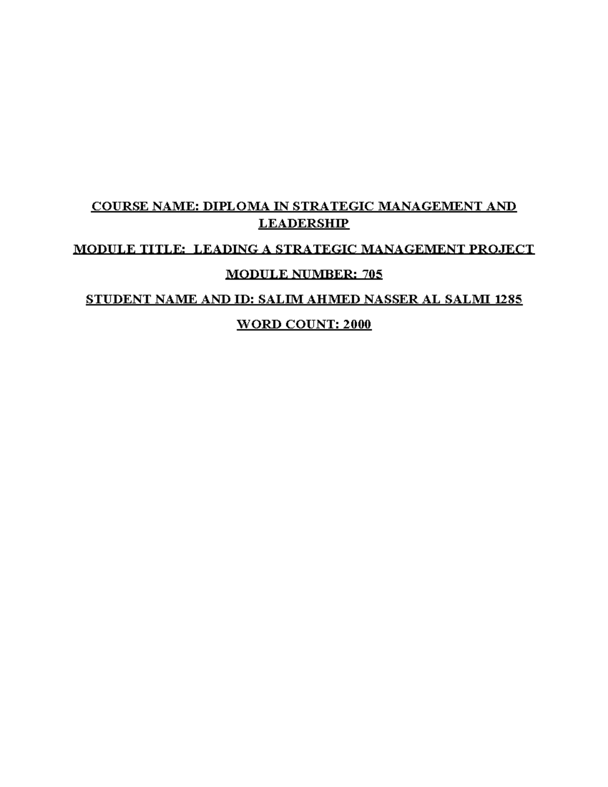 Assignment - xvdv - COURSE NAME: DIPLOMA IN STRATEGIC MANAGEMENT AND ...