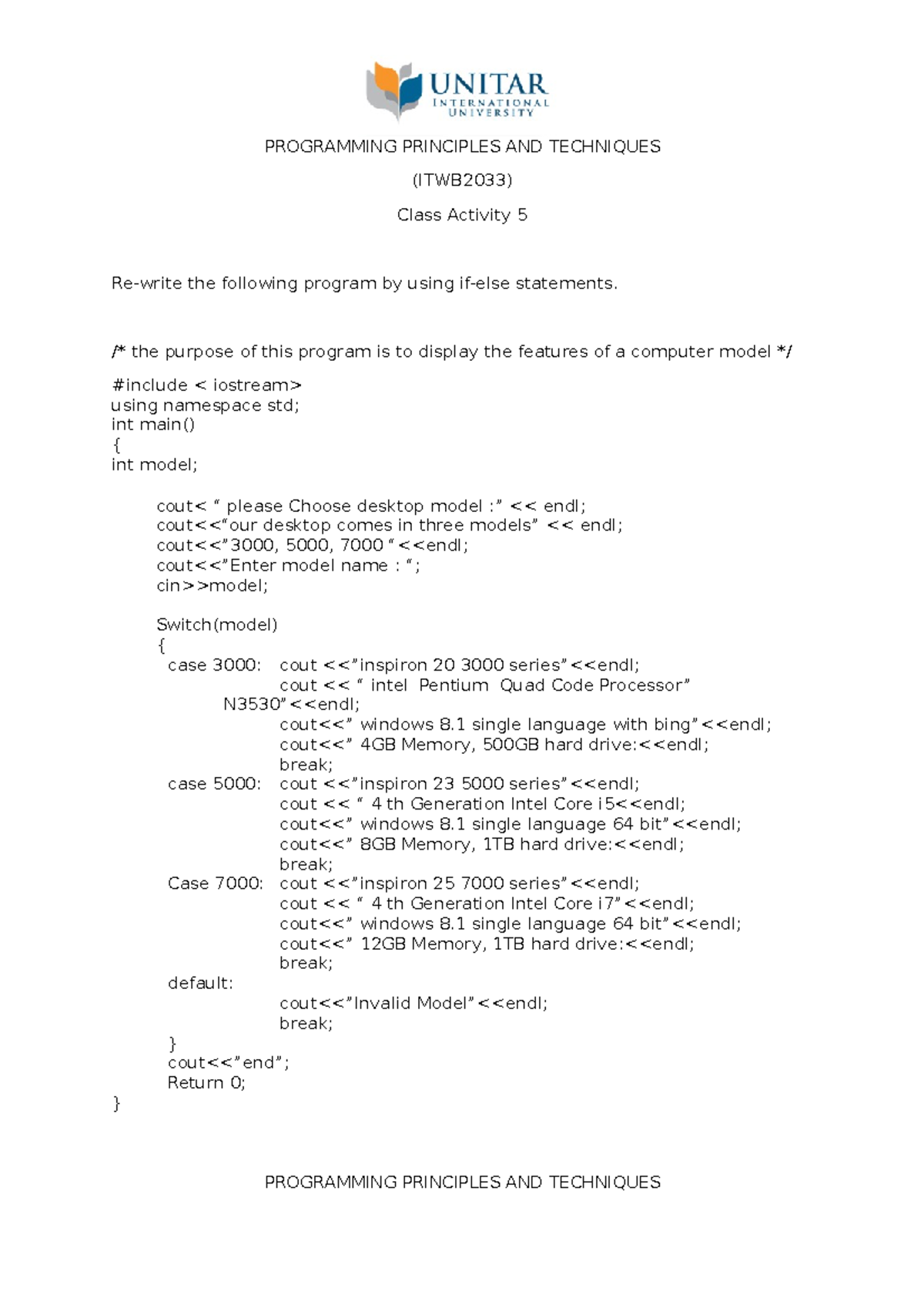 PPT-class activity 5 Sahrvin Rajamogan- switch-case - PROGRAMMING PRINCIPLES AND TECHNIQUES ...