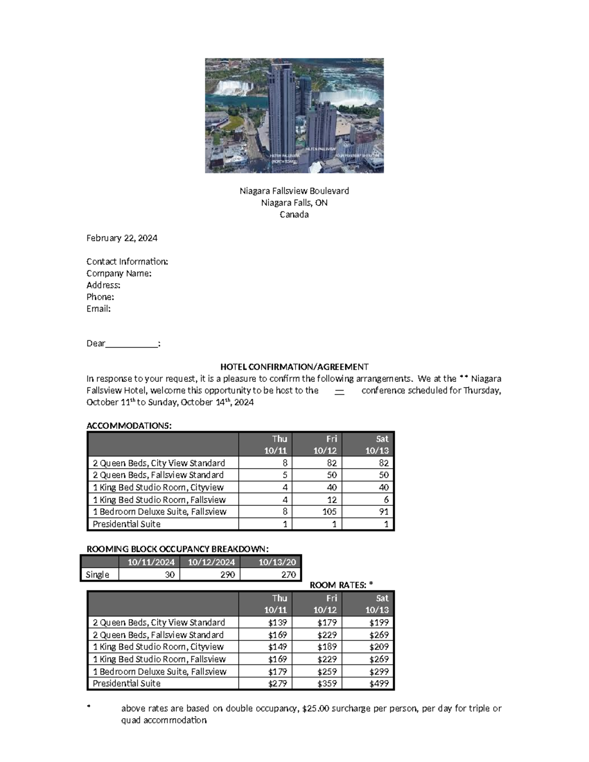 Sample Hotel Group Contract for In-Class Assignment 1 - Niagara ...