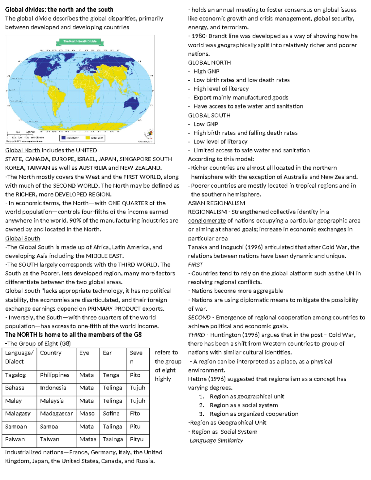Global divides - SHORT SUMMARIES - Global divides: the north and the ...
