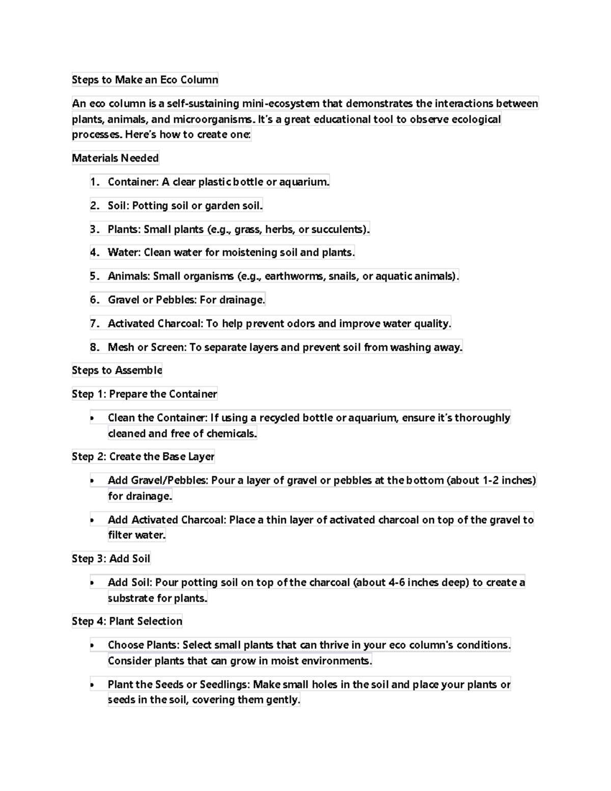 Eco column - Steps to Make an Eco Column An eco column is a self ...