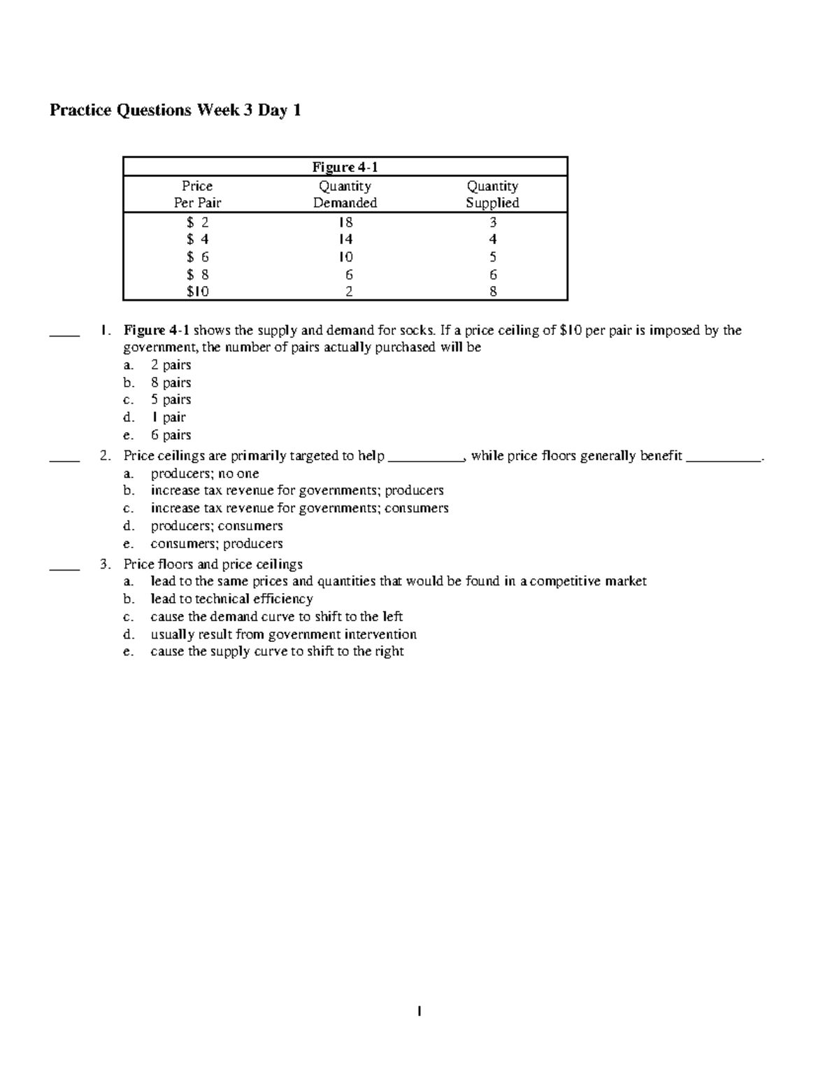 Practice-w3 price controls - Practice Questions Week 3 Day 1 Price Per ...