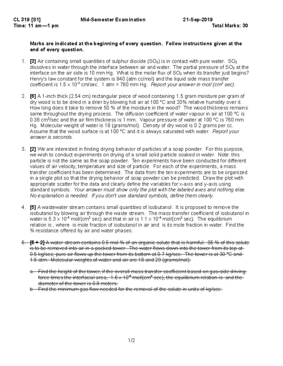 Sample mid-semester exam - CL 319 [S1] Mid-Semester Examination 21-Sep ...