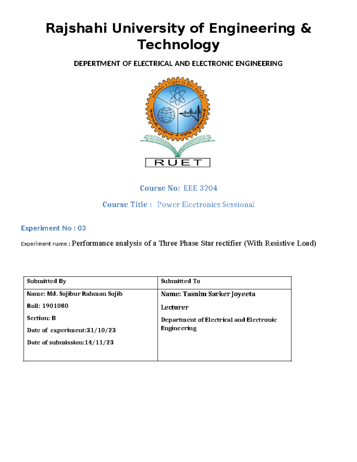 Lab3 on electronics - Rajshahi University of Engineering & Technology ...