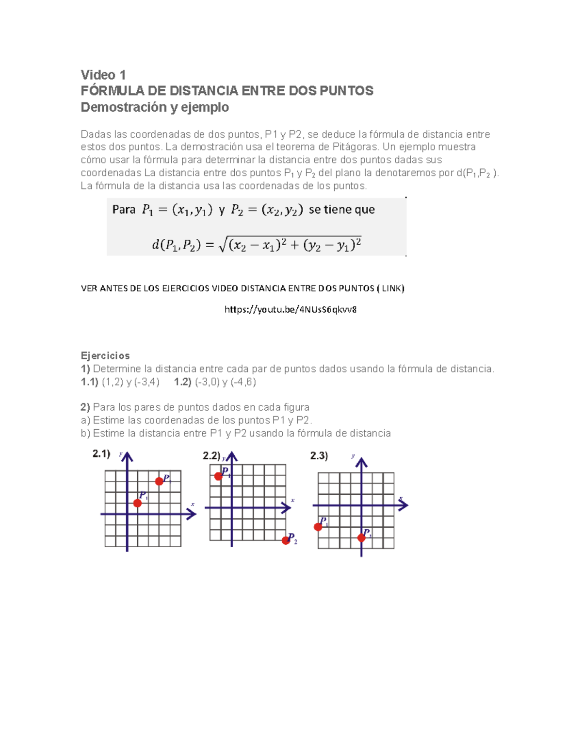 Distancia Entre DOS Puntos Matematicas - Video 1 FÓRMULA DE DISTANCIA ...