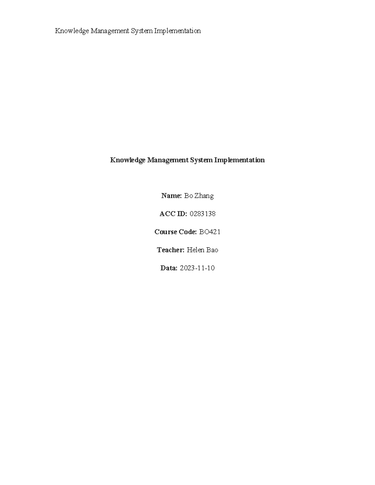 Bo Zhang - Assignment 1：Knowledge Management System Implementation - Knowledge Management System ...