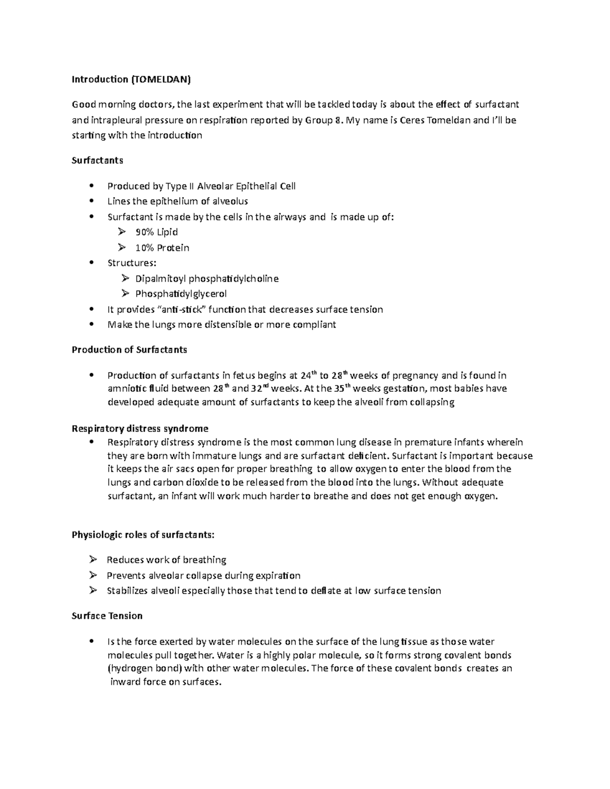 Respi Group 08- Script - Lecture notes 1 - Introducion (TOMELDAN) Good ...