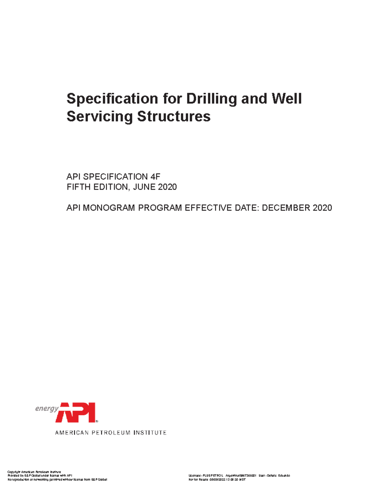 API 4F - asdad - Specification for Drilling and Well Servicing ...