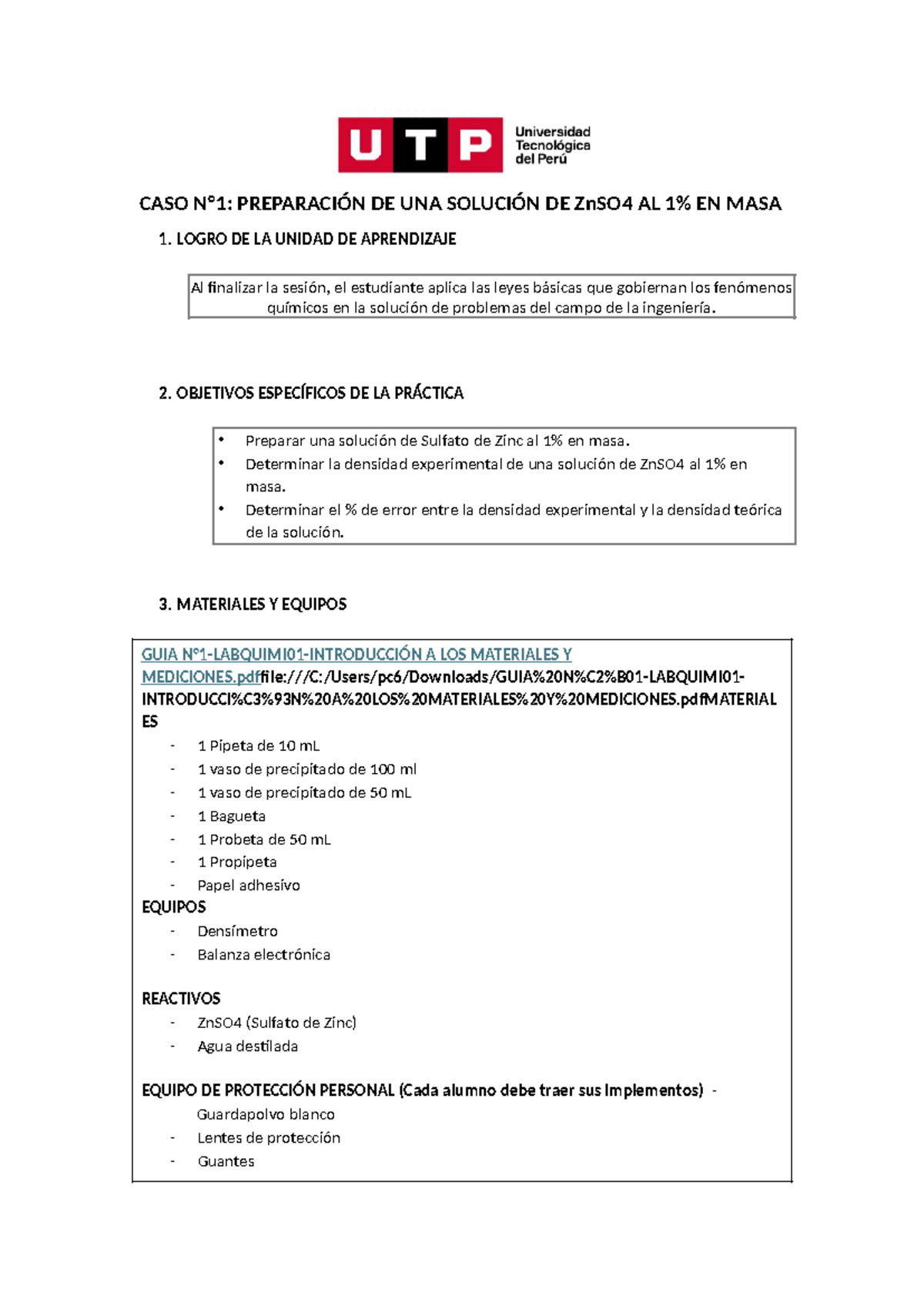 Guiaaaaa - Aaa - CASO N°1: PREPARACIÓN DE UNA SOLUCIÓN DE ZnSO4 AL 1% ...