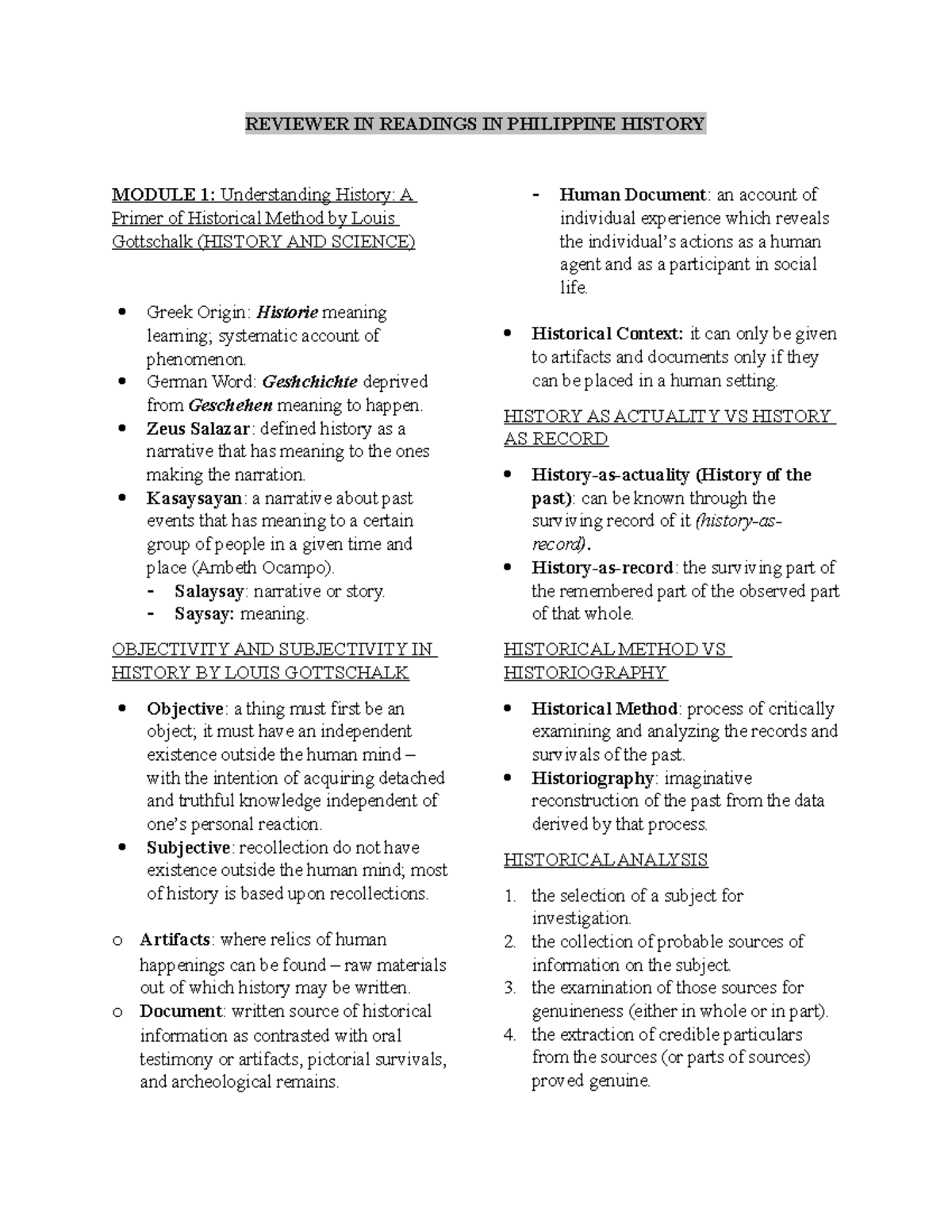 Reviewer IN Readings IN Philippine History - REVIEWER IN READINGS IN ...