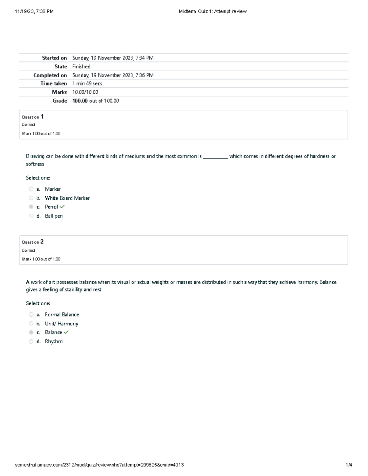 Midterm Quiz 1 Art App - galingan niyo - Started on Sunday, 19 November ...