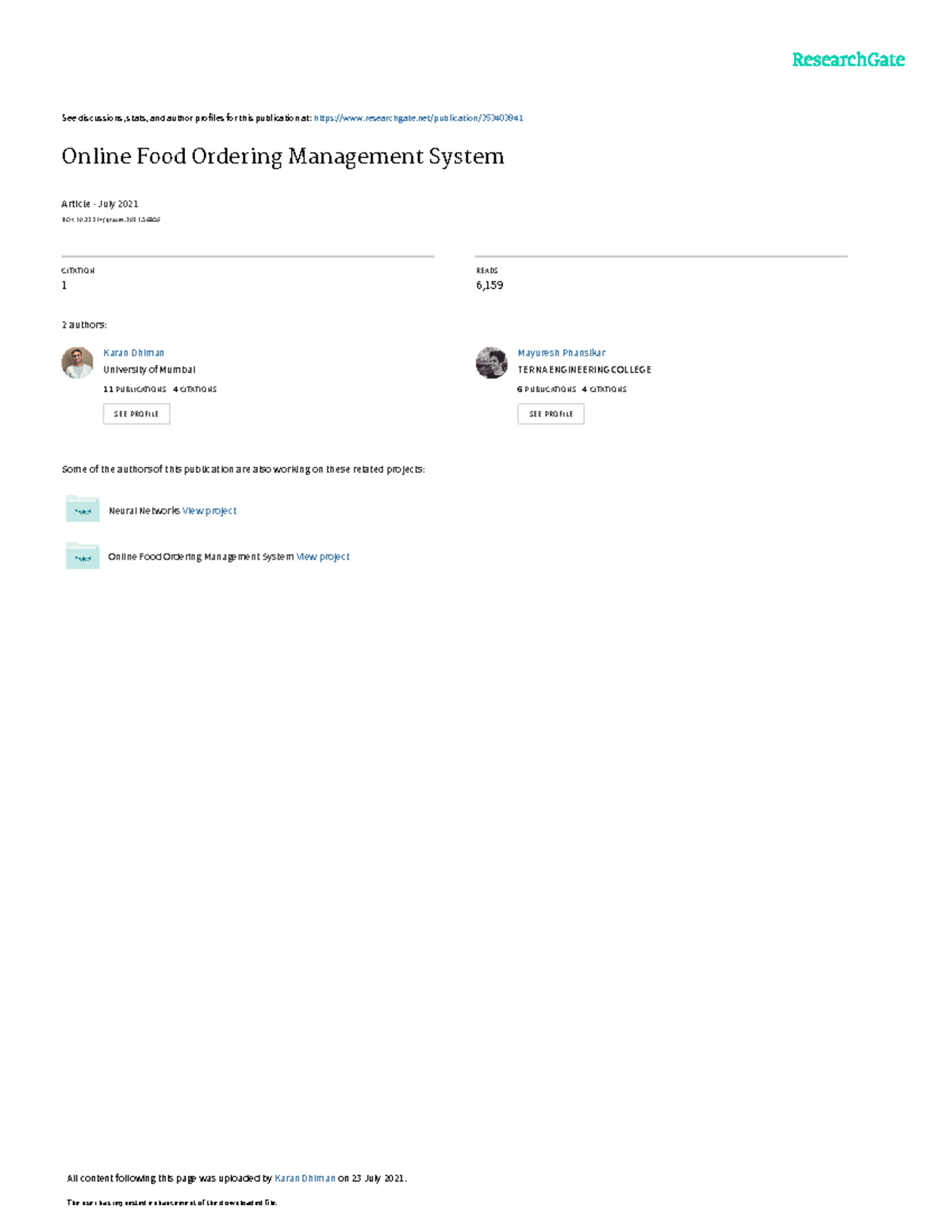 Online Food Ordering Management System - See discussions, stats, and ...