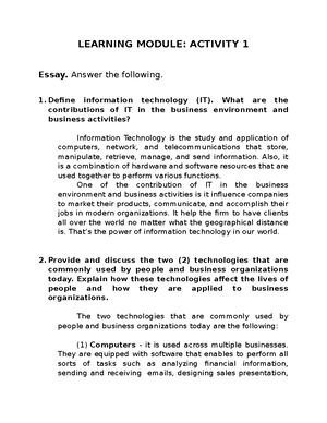 Learning Module 2 Handout - HANDOUT INTRODUCTION TO INFORMATION SYSTEMS ...