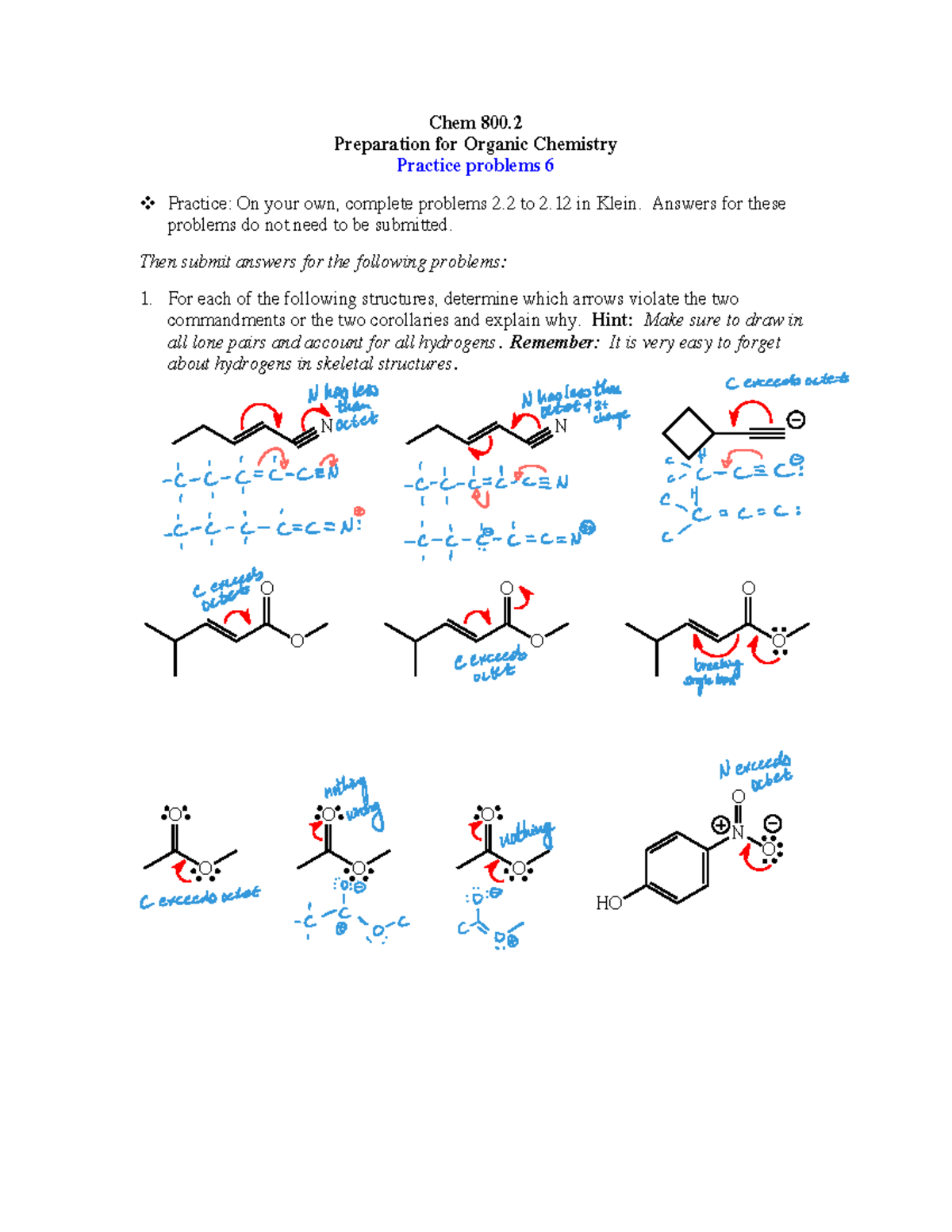 PP6 - 51P practice - Chem 800. Preparation for Organic Chemistry ...