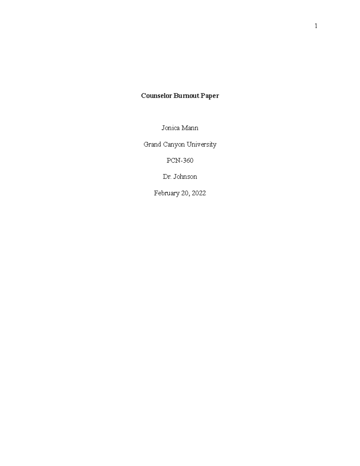 Counselors Burnout Paper - Counselor Burnout Paper Jonica Mann Grand ...