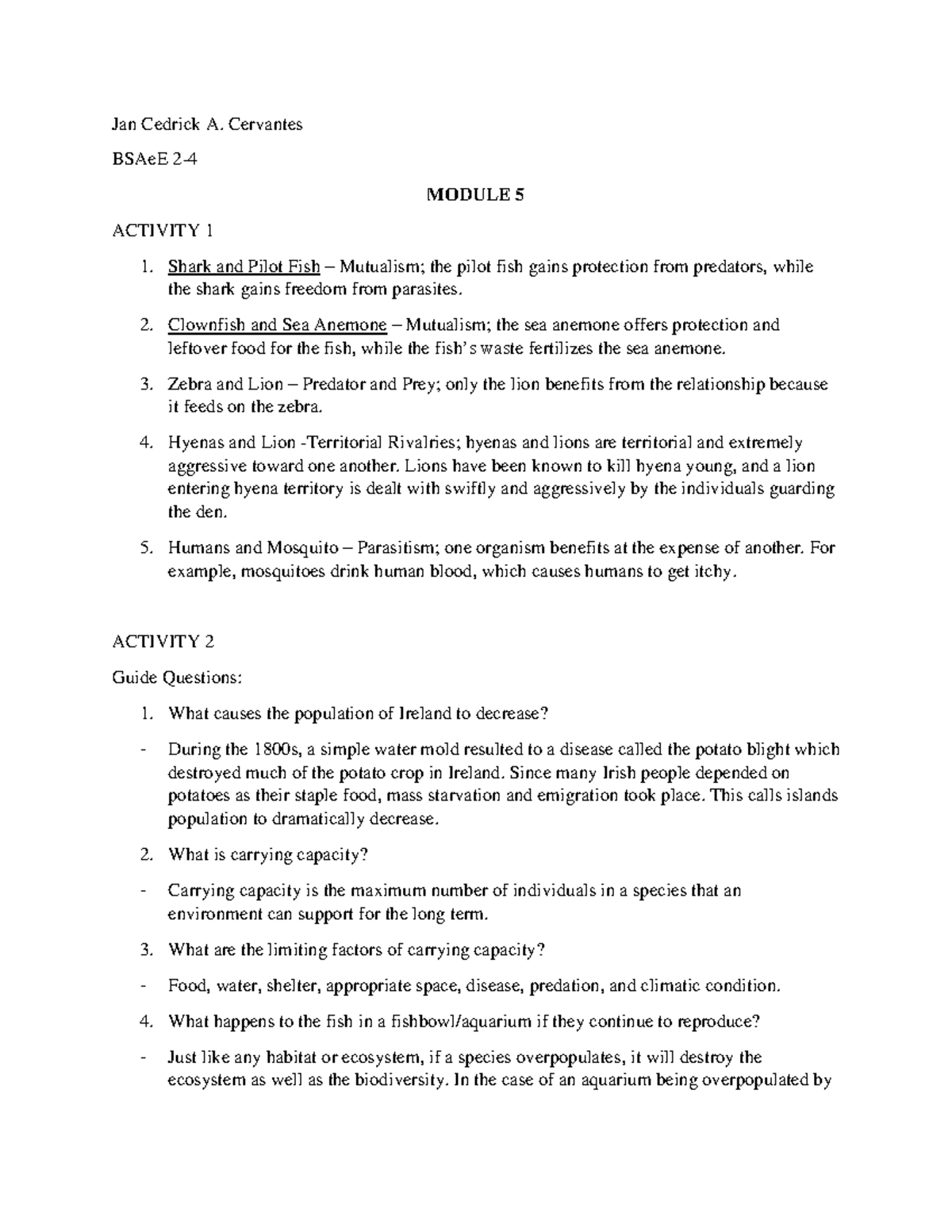 Environmental Science Module 5 - Jan Cedrick A. Cervantes BSAeE 2 ...