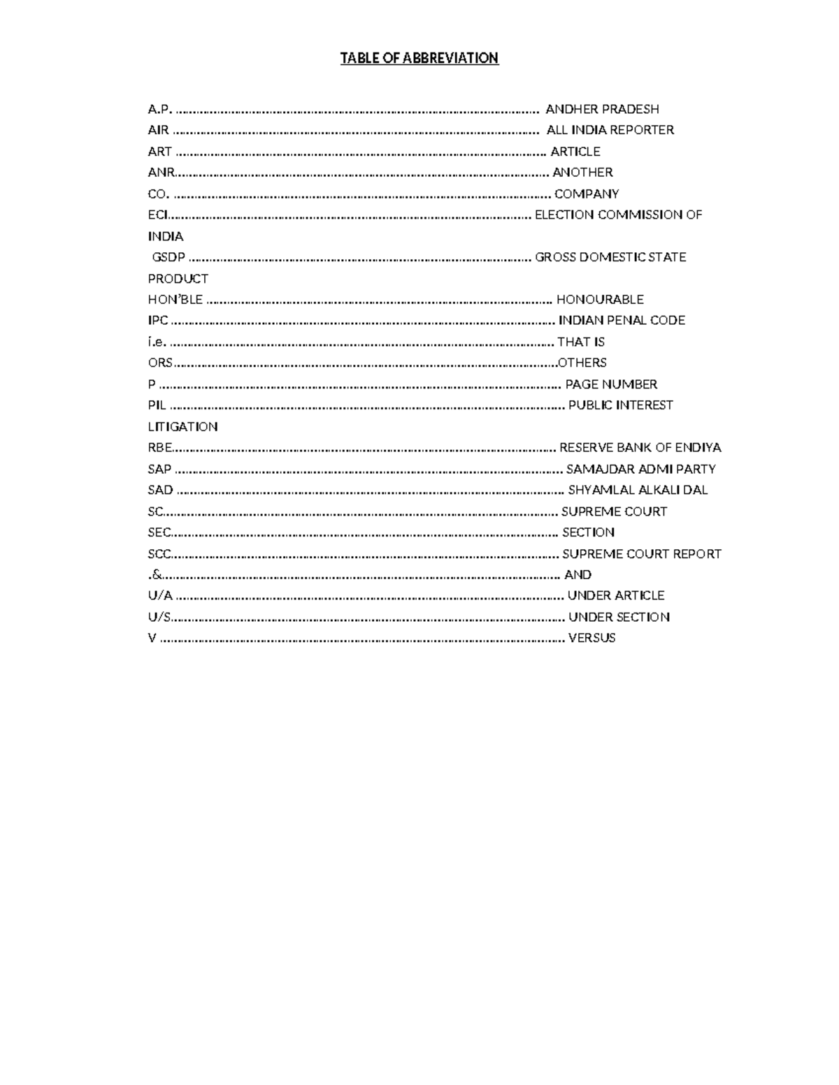 Abbreviation - list of abbrevations that can be used in the cases ...