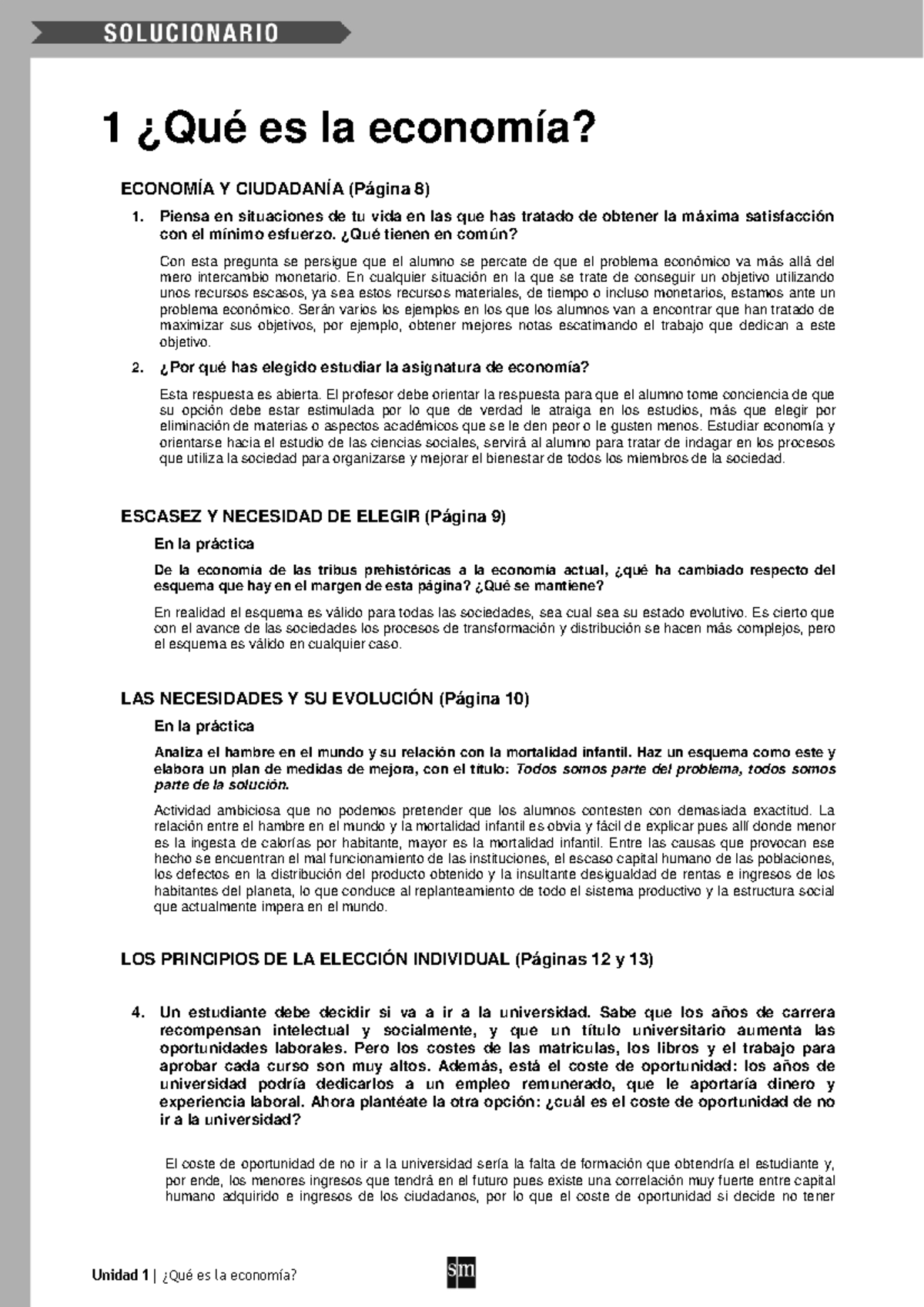 Solucionario Unidad 1 Economía SM - Unidad 1| ¿Qué es la economía? 1 ...