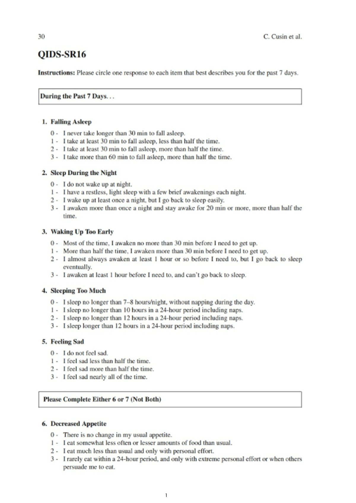 Inventory of Depressive Symptomatology (QIDS-SR16) - Masters in ...