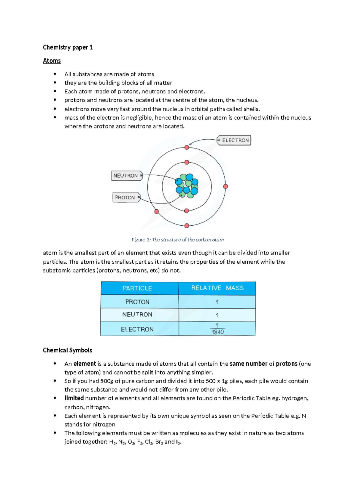 Chemistry paper 1 - Notes - Chemistry paper 1 Atoms All substances are ...