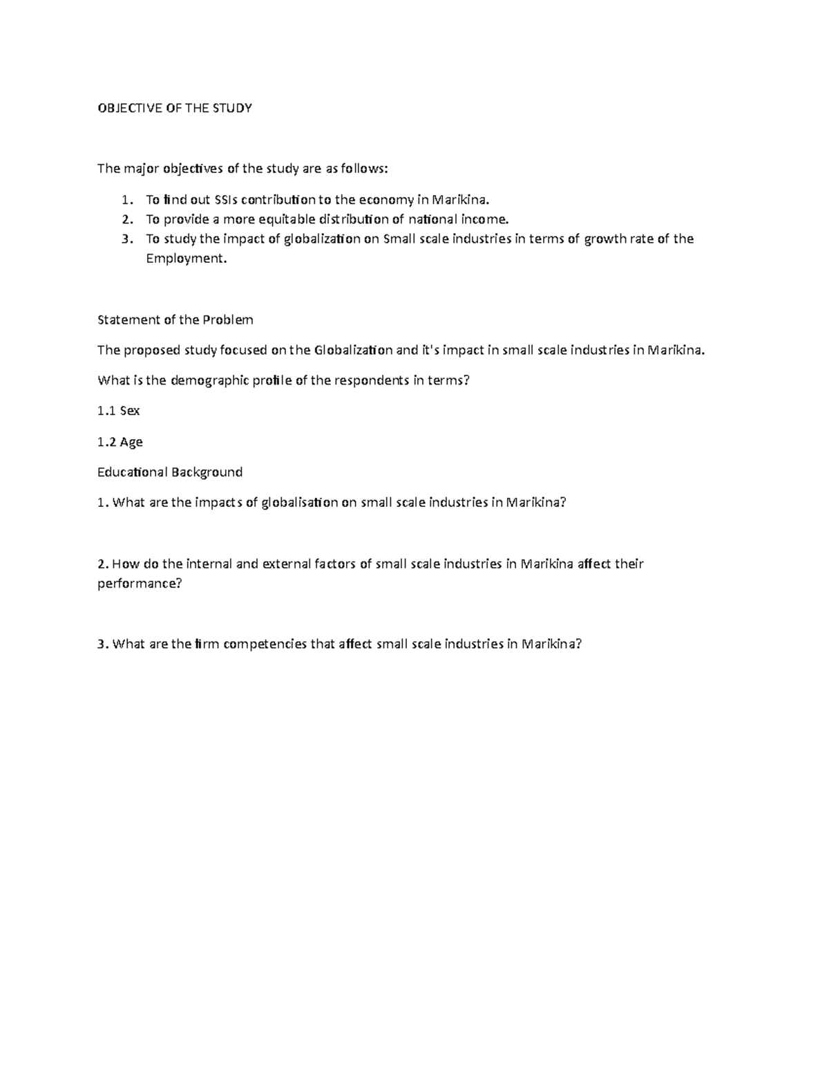 Objectives and SOP - Research - OBJECTIVE OF THE STUDY The major ...