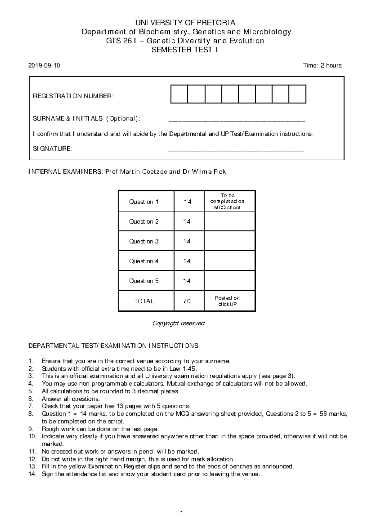 GTS261 Semester Test 1 2019 - UNIVERSITY OF PRETORIA Department of ...