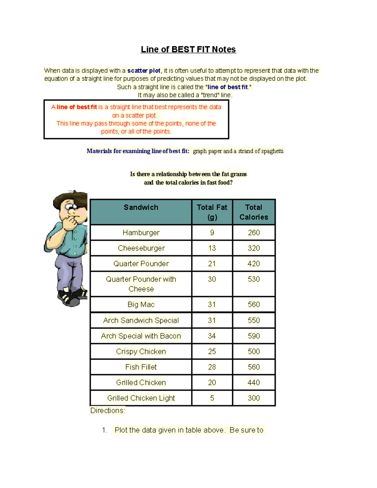 Line of BEST FIT Notes - Line of BEST FIT Notes When data is displayed ...
