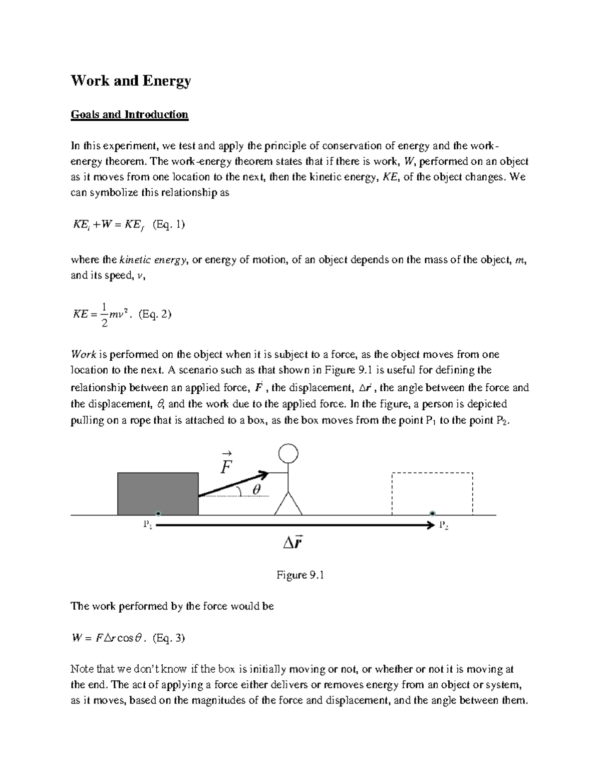 Work and Energy - Lab Report - Work and Energy Goals and Introduction ...