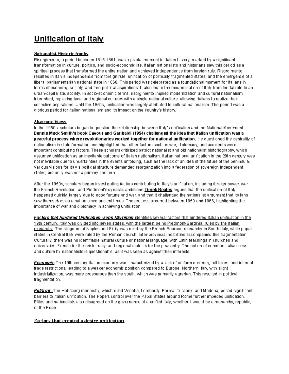 Unification of Italy Answer - Unification of Italy Nationalist ...