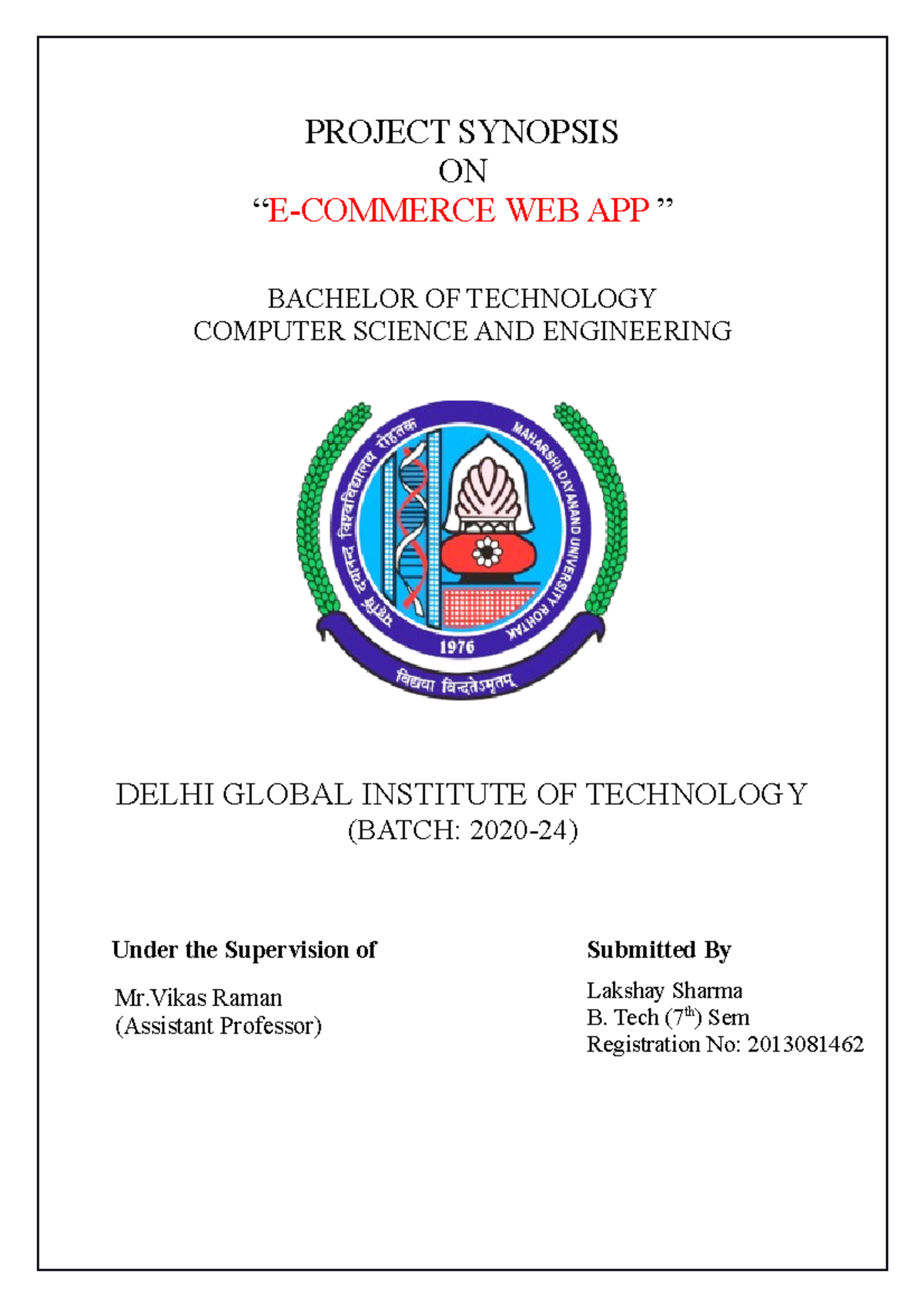 Project Synopsis Lakshay - PROJECT SYNOPSIS ON “E-COMMERCE WEB APP ...