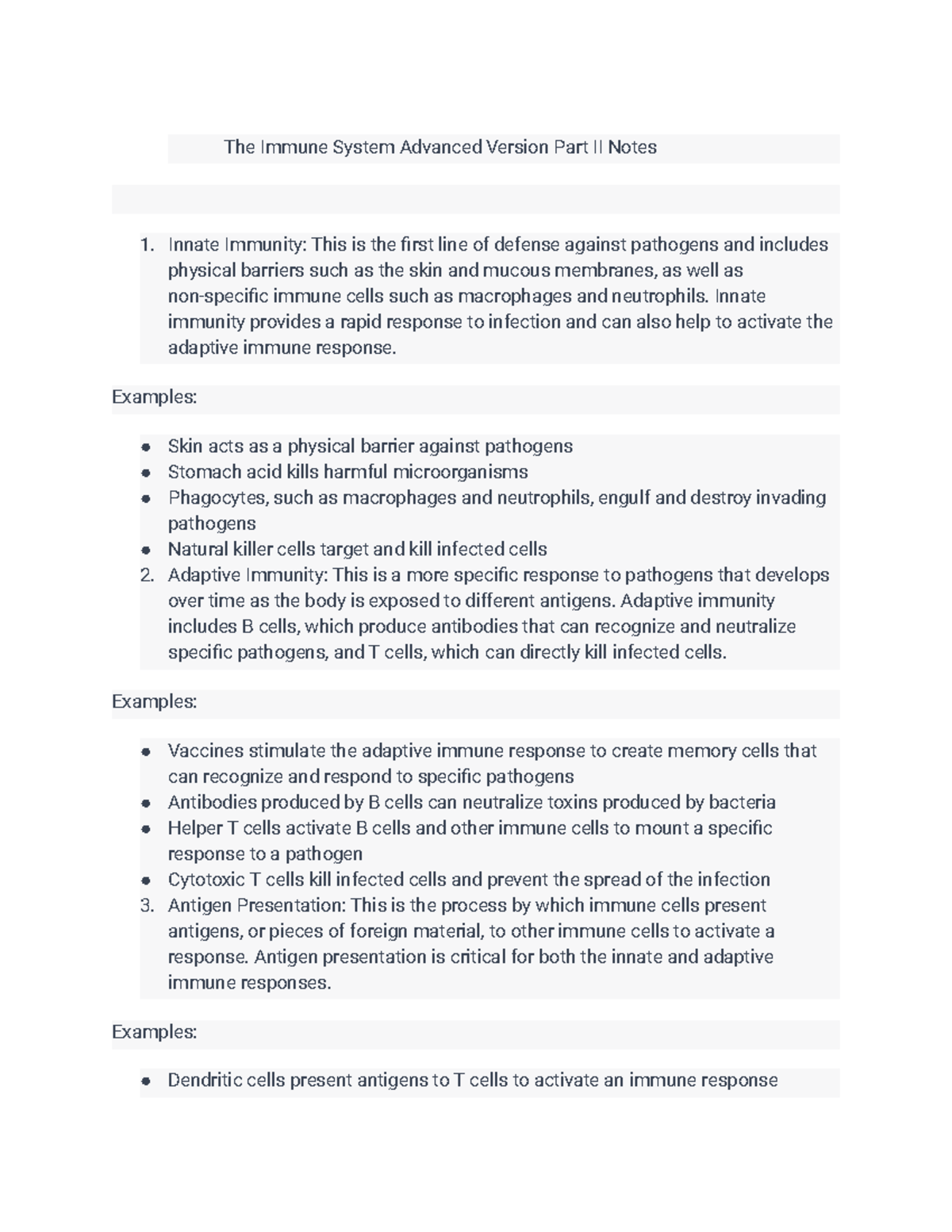 The Immune System Advanced Version Part II Notes - Innate immunity ...