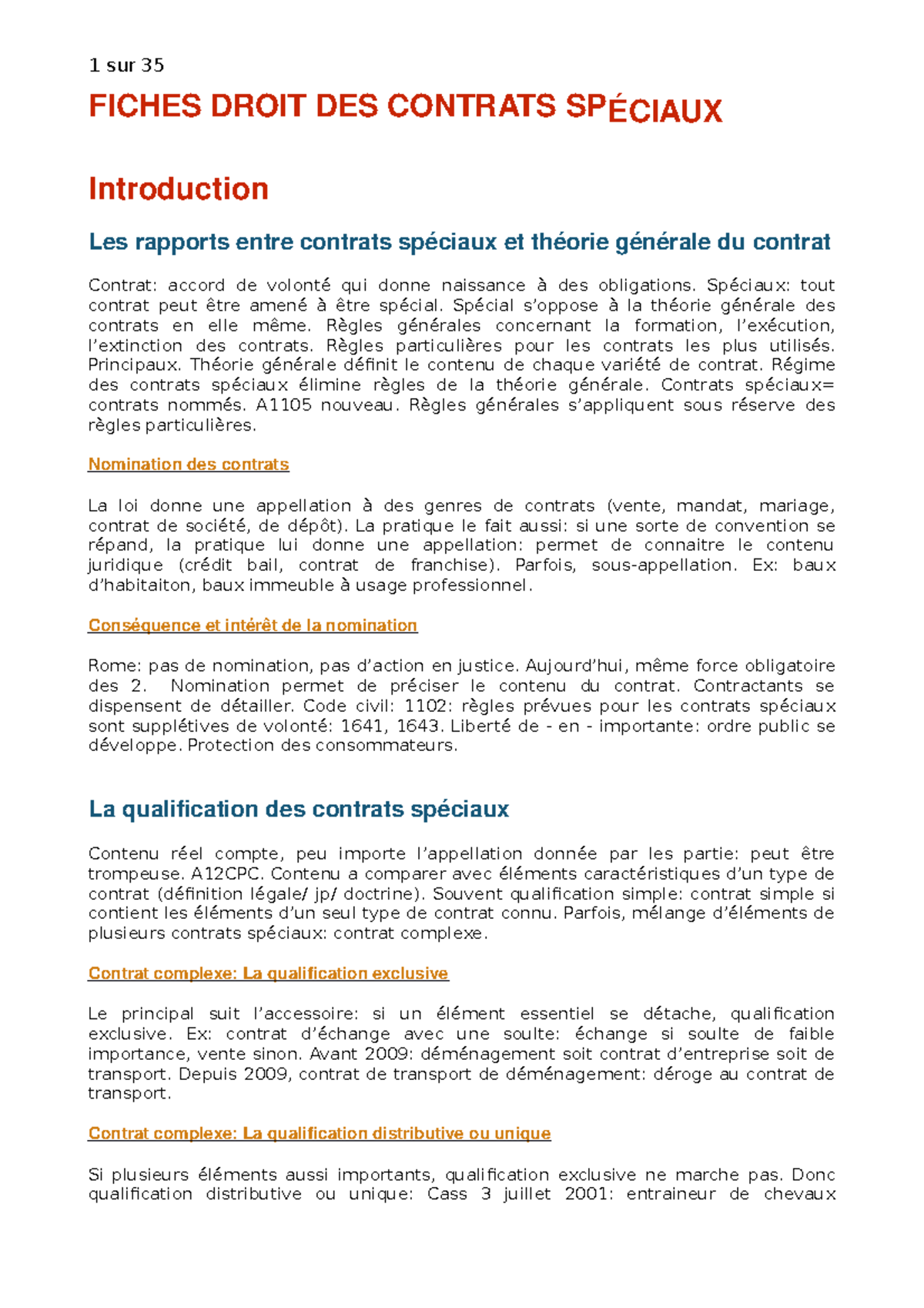 Fiches Contrats spéciaux M. Leveneur L3 - FICHES DROIT DES CONTRATS ...