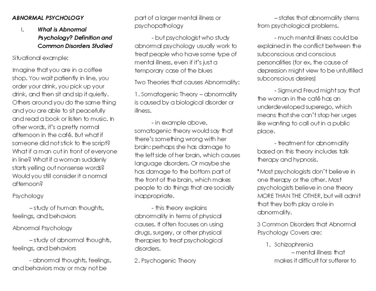Share Notes From Supplementary Materials AB Psych ABNORMAL PSYCHOLOGY