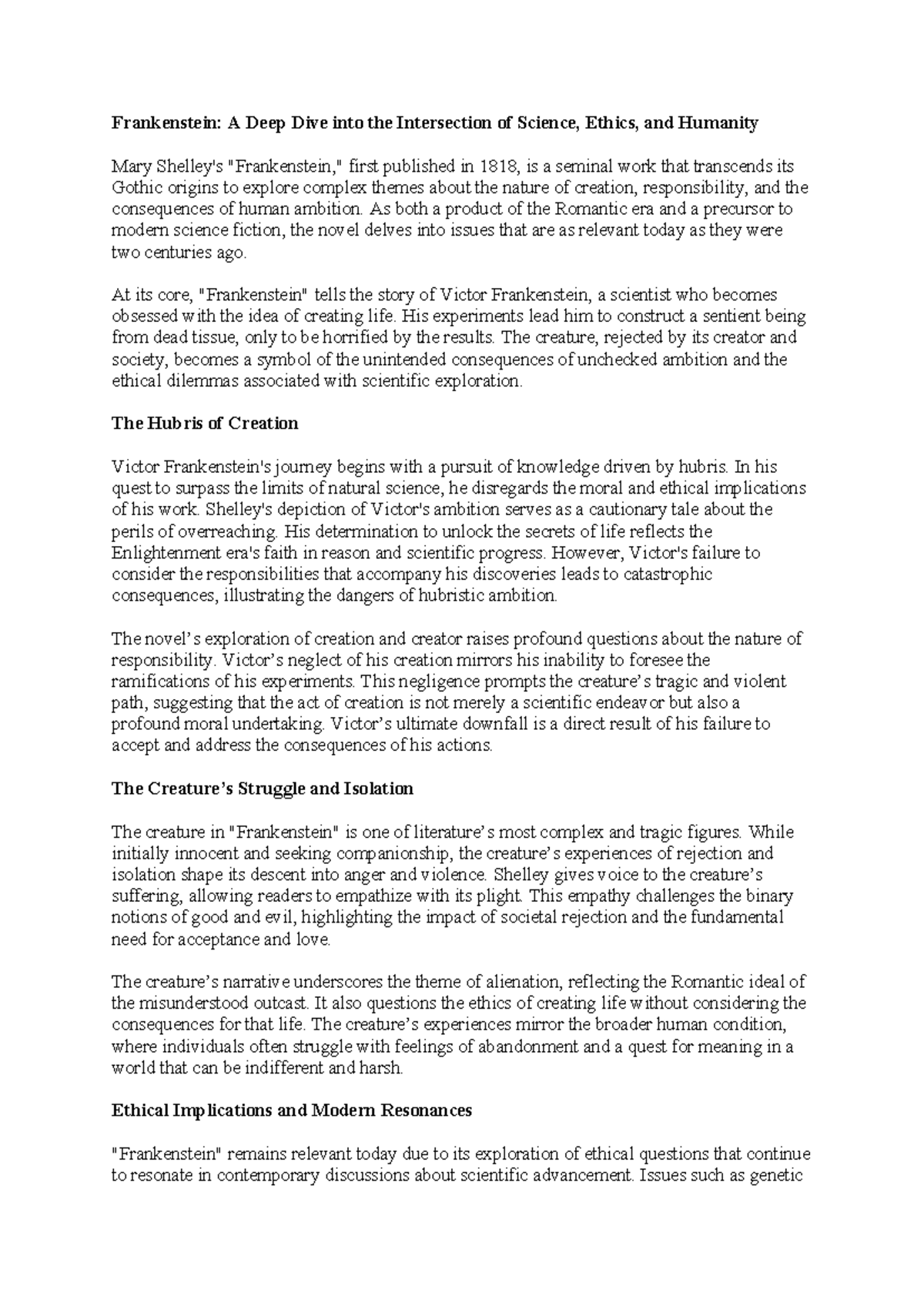 Frankenstein - As both a product of the Romantic era and a precursor to ...