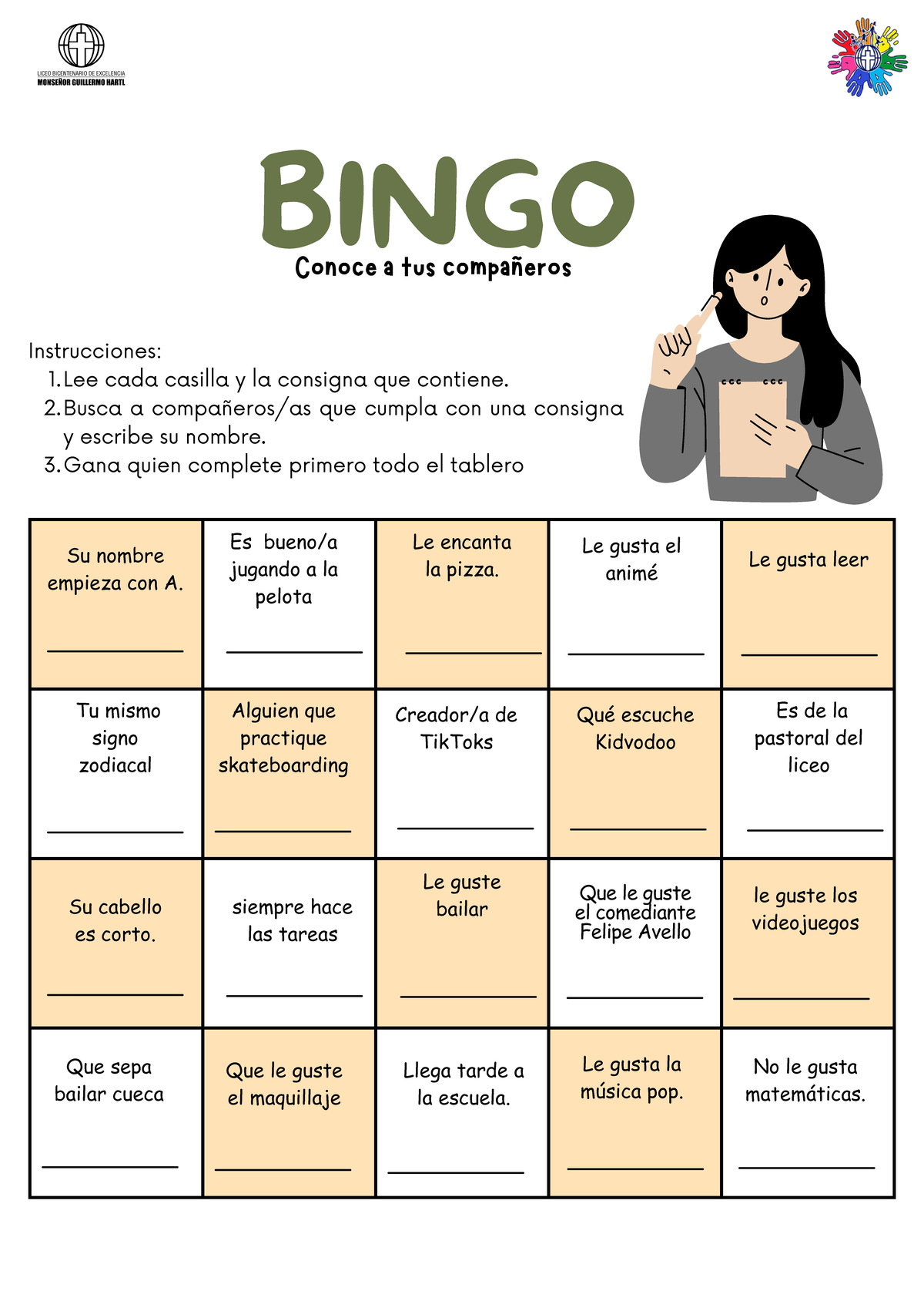 Bingo conoce a tus compañeros de clase regreso a clases minimalista ...