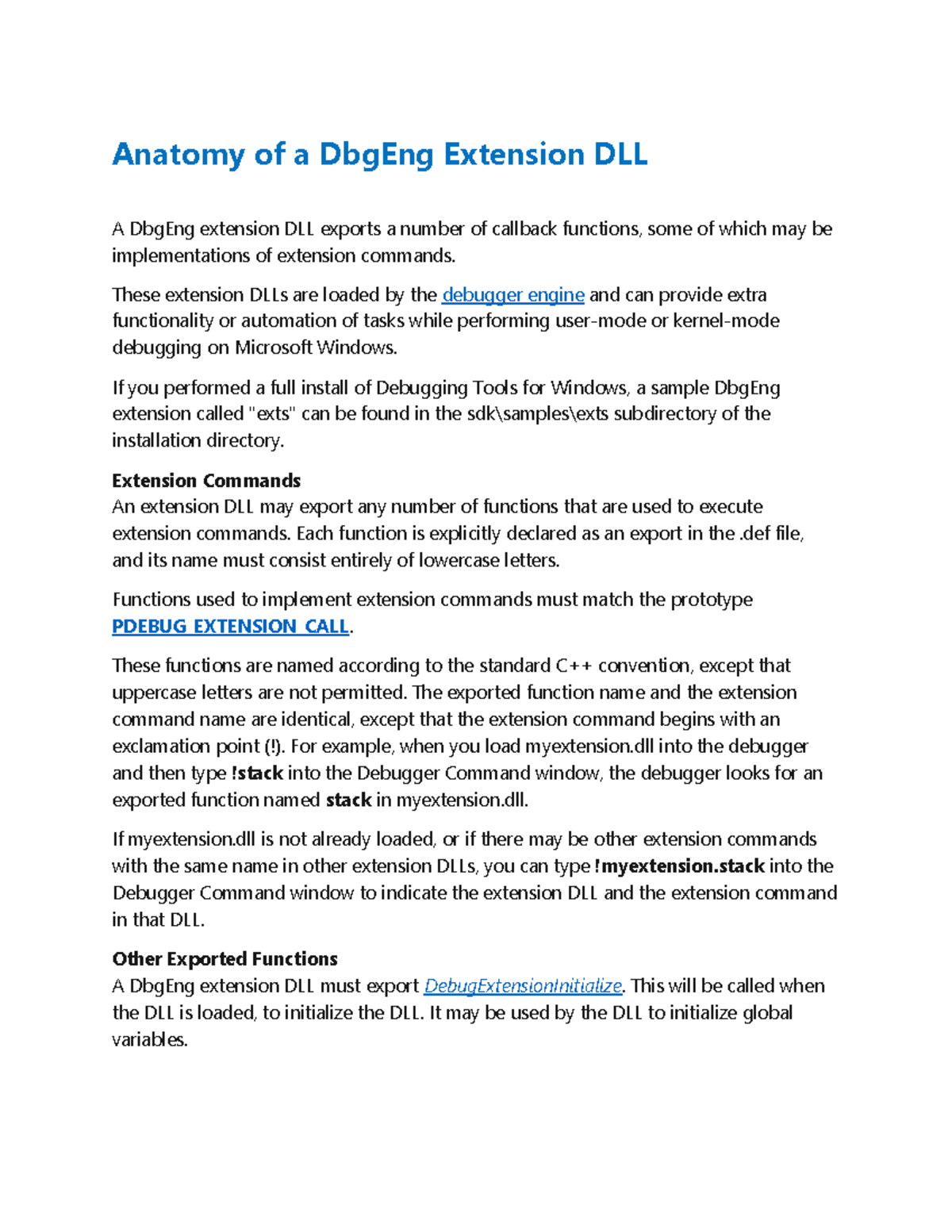 Document 34 (10) - Bob - Anatomy of a DbgEng Extension DLL A DbgEng extension DLL exports a ...