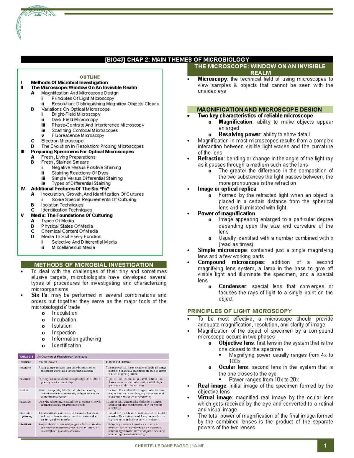 [C2MT] Tools OF THE Laboratory - Trans - [BIO43] CHAP 2: MAIN THEMES OF ...