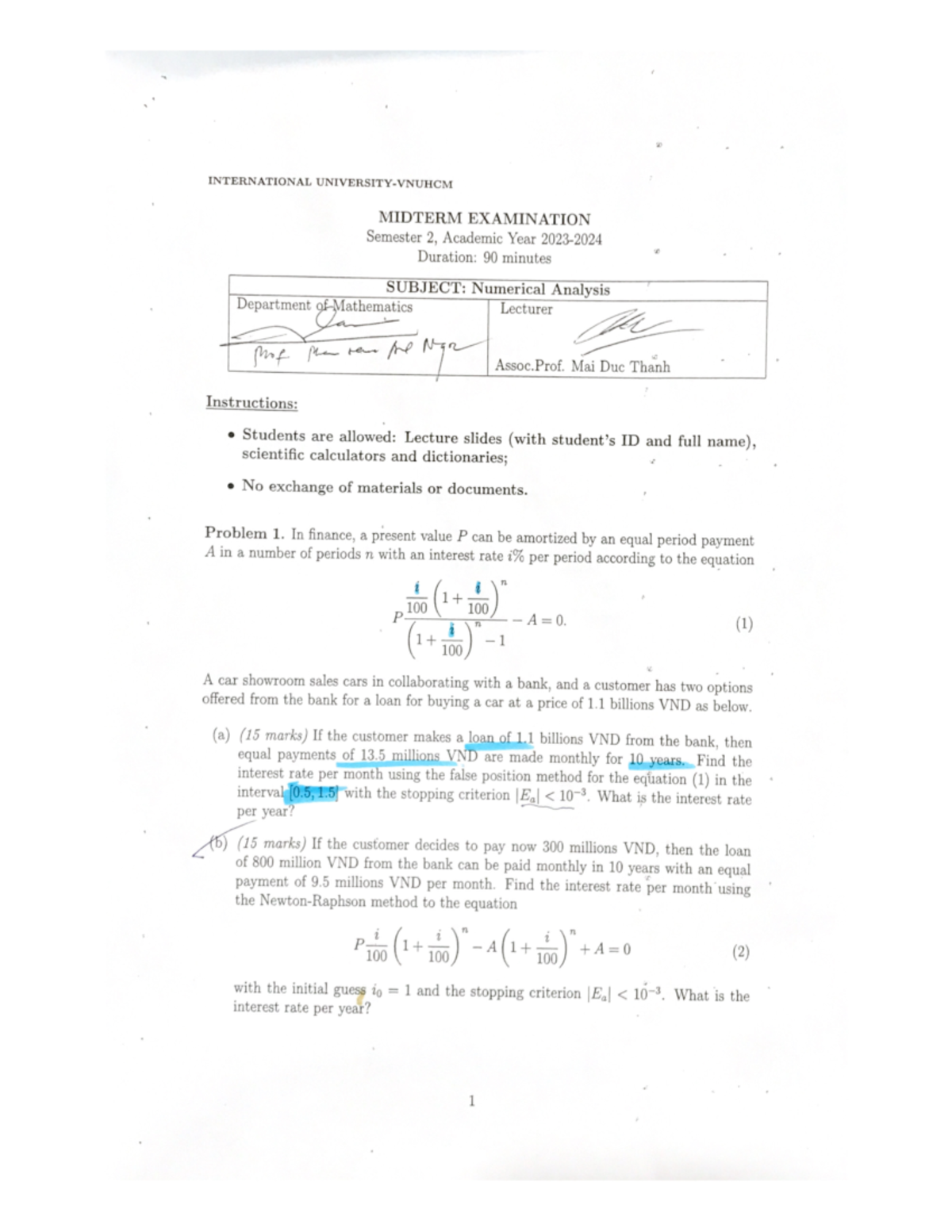Numerical Sample Test - INTERNATIONAL MIDTERM EXAMINATION Semester 2 ...