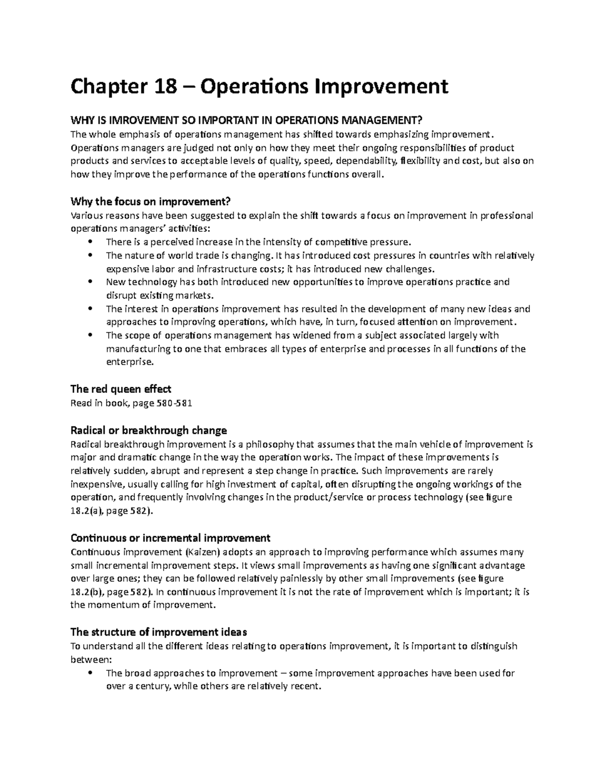 Operations Management - Chapter 18 (SS check) - Chapter 18 – Operations ...